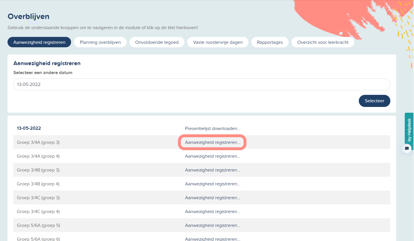 [OVERBLIJVEN] Hoe moet ik de aanwezigheid registreren van het ...